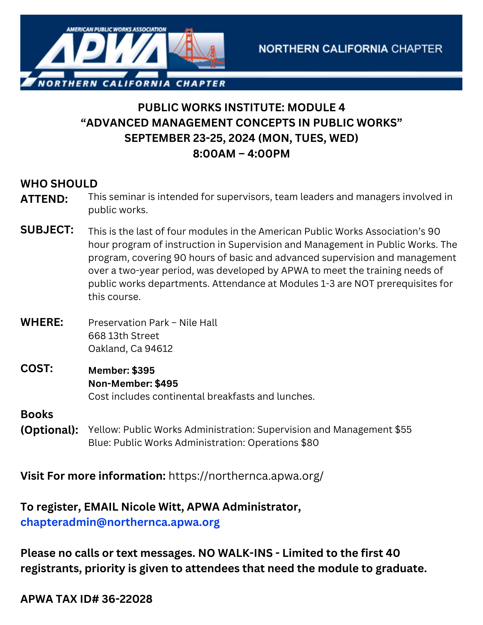 Public Works Institute – Module 4 – APWA Northern California Chapter